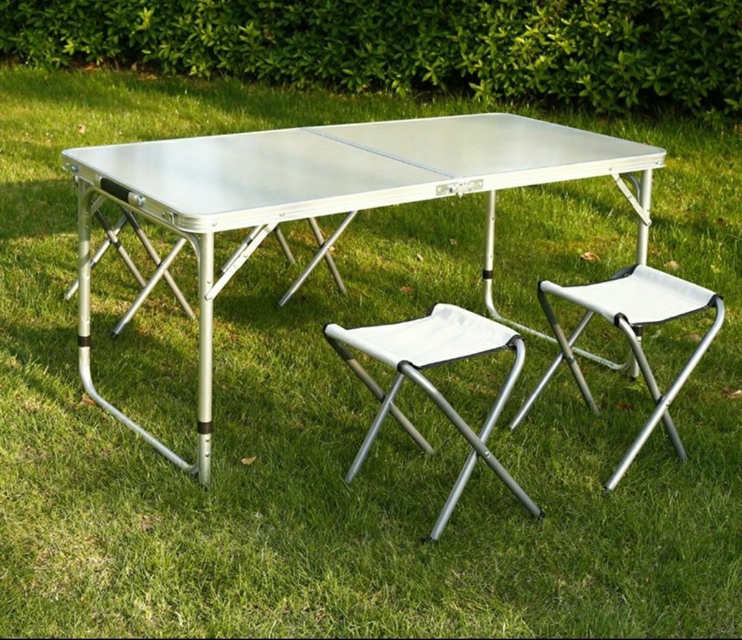 Camping table with 4 stool Meja lipat pickup, Furniture & Home Living ...