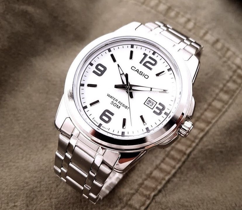 Casio ENTICER MTP-1314D-7A Men's Analog Quartz Watch MTP1314D-7A Steel White Dial MTP1314 Brand ...