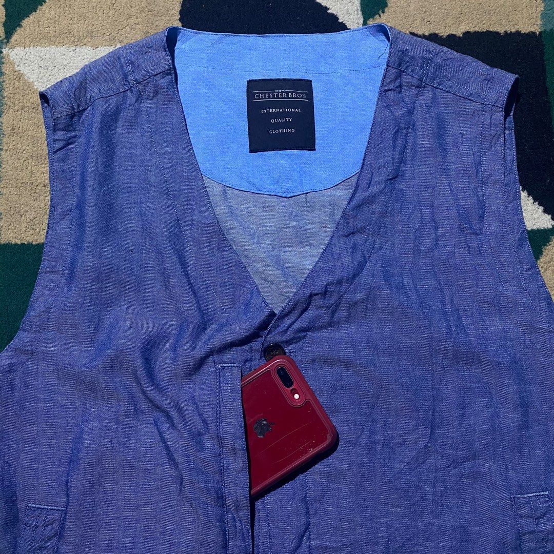 Chester Bro's Vest Linen, Fesyen Pria, Pakaian , Baju Luaran di Carousell
