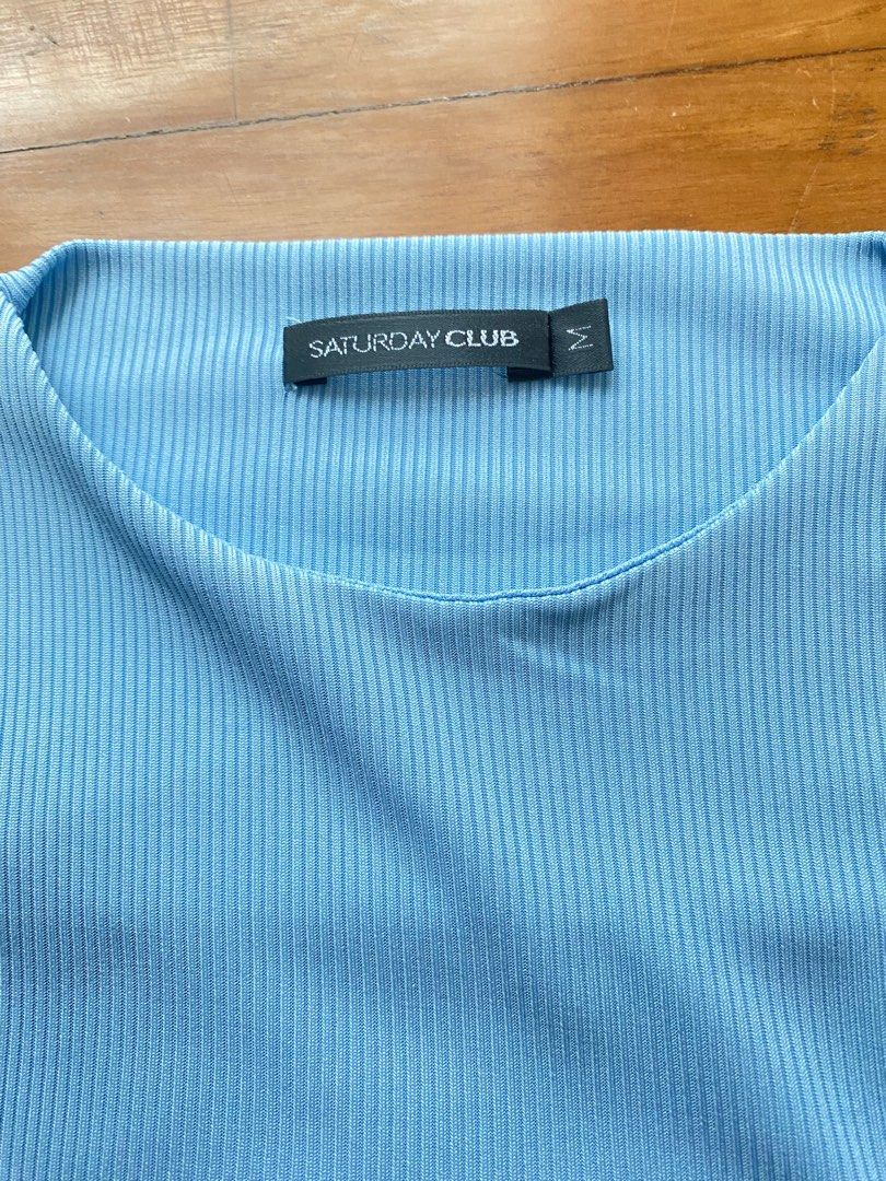 Cut out Rib Knit Sky Blue Top, Women's Fashion, Tops, Other Tops on ...