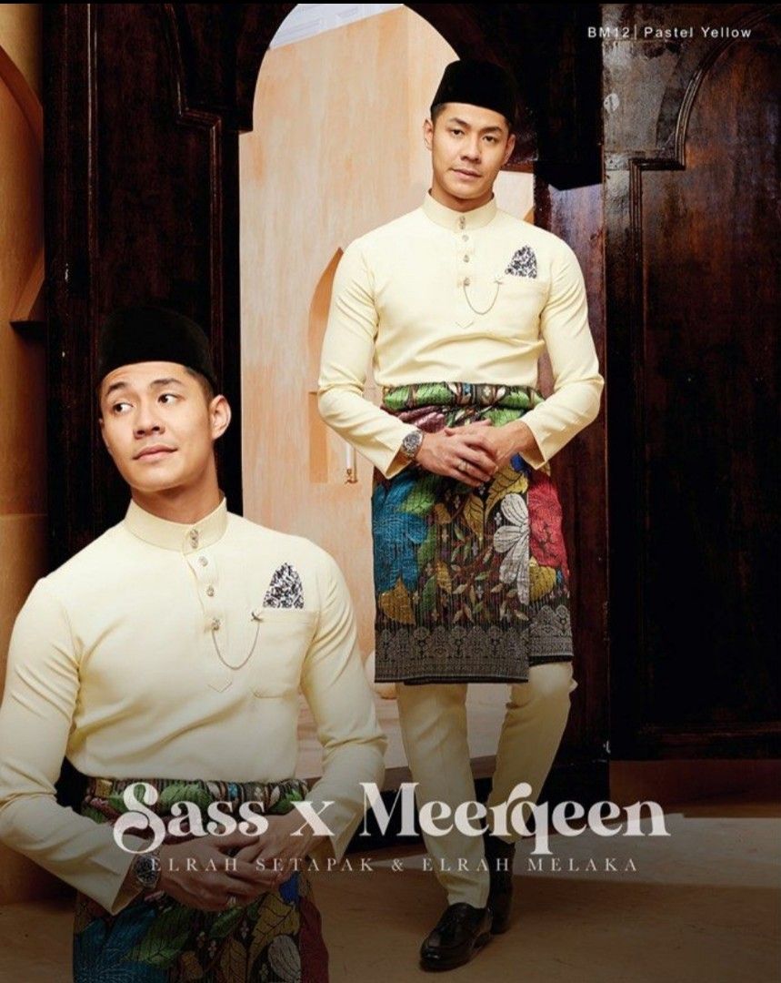 Elrah Exclusive Meerqeen Baju Melayu Pastel Yellow, Men's Fashion ...