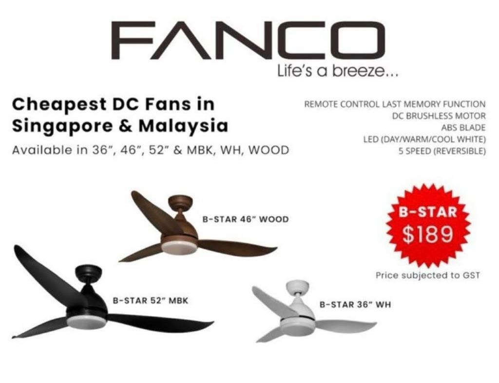 Fanco Bstar 36"/46"/52" DC ceiling fan with LED including dismantle ...