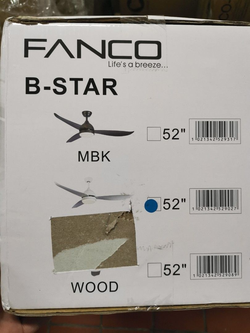 FANCO BSTAR 52" CEILING FAN, Furniture & Home Living, Lighting & Fans ...