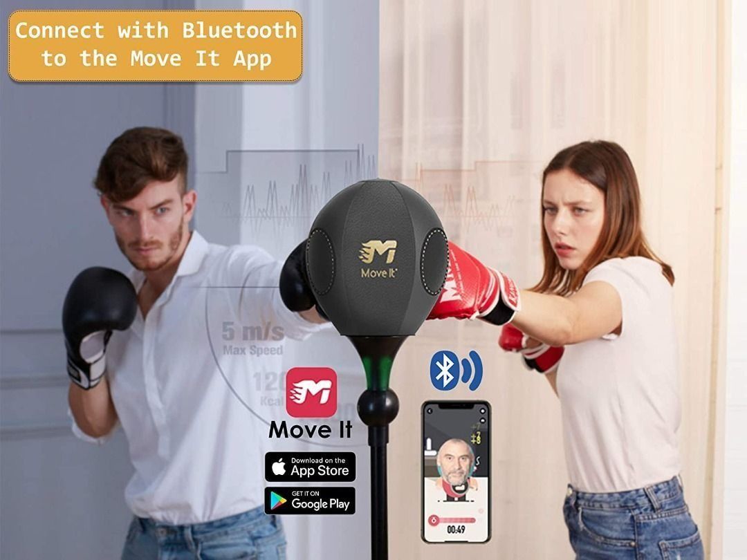 Freestanding Speed Reflex Bag Bluetooth Sensor & Fitness Boxing App, Move It Smart Bluetooth ...
