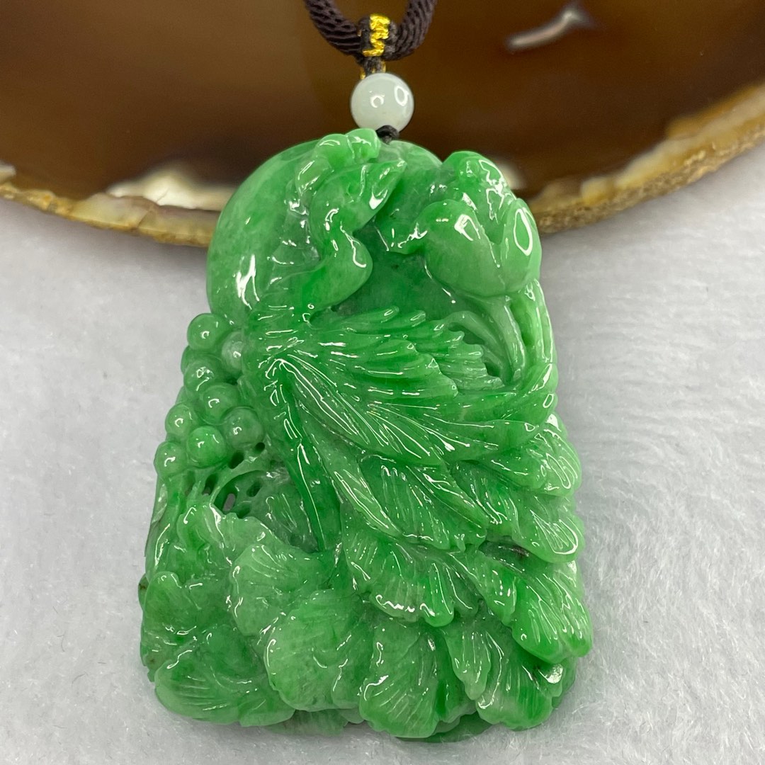 Great Grand Master Intense Apple Green Jadeite Phoenix Pendant - 51.86g ...