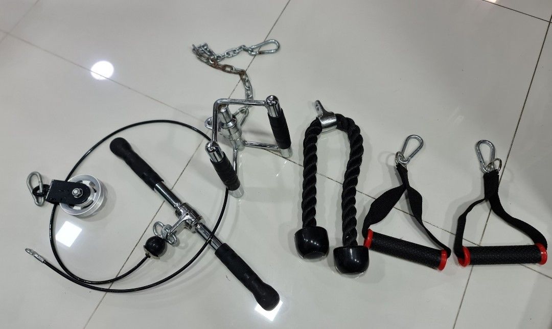 Gym cable attachments with pulley set and wall mirror, Sports Equipment ...