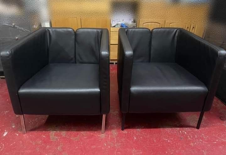 IKEA Single Sofa Black Leather, Furniture & Home Living, Furniture, Chairs on Carousell