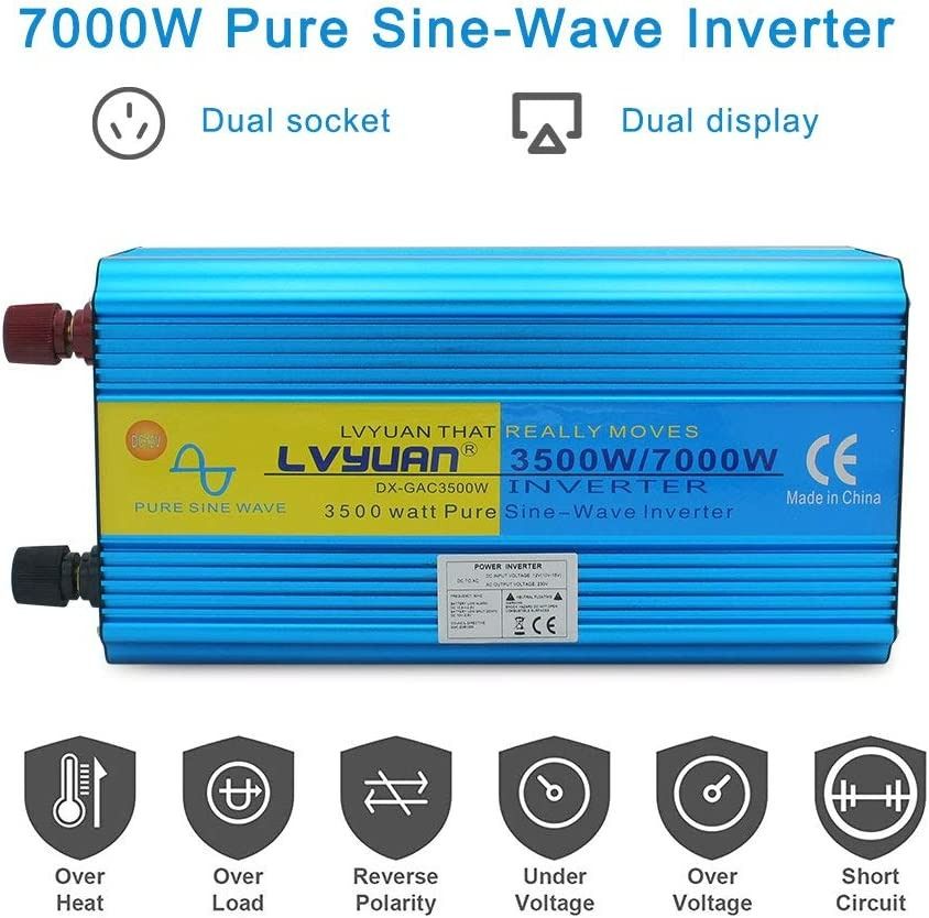 J015) LVYUAN 2023 NEW PURE SINE WAVE POWER INVERTER 3500W /7000W DC 12V ...