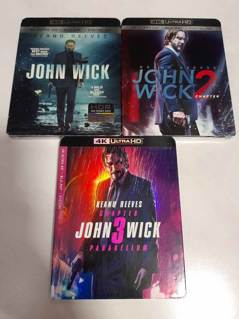 John Wick 1-3 4K Blurays, Hobbies & Toys, Music & Media, CDs & DVDs on Carousell