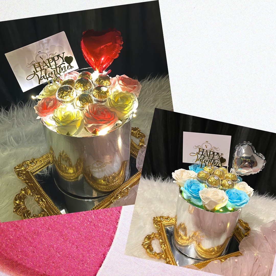 BJ04-Magic Mirror Soap flower Box with mini heart shaped foil balloon ...