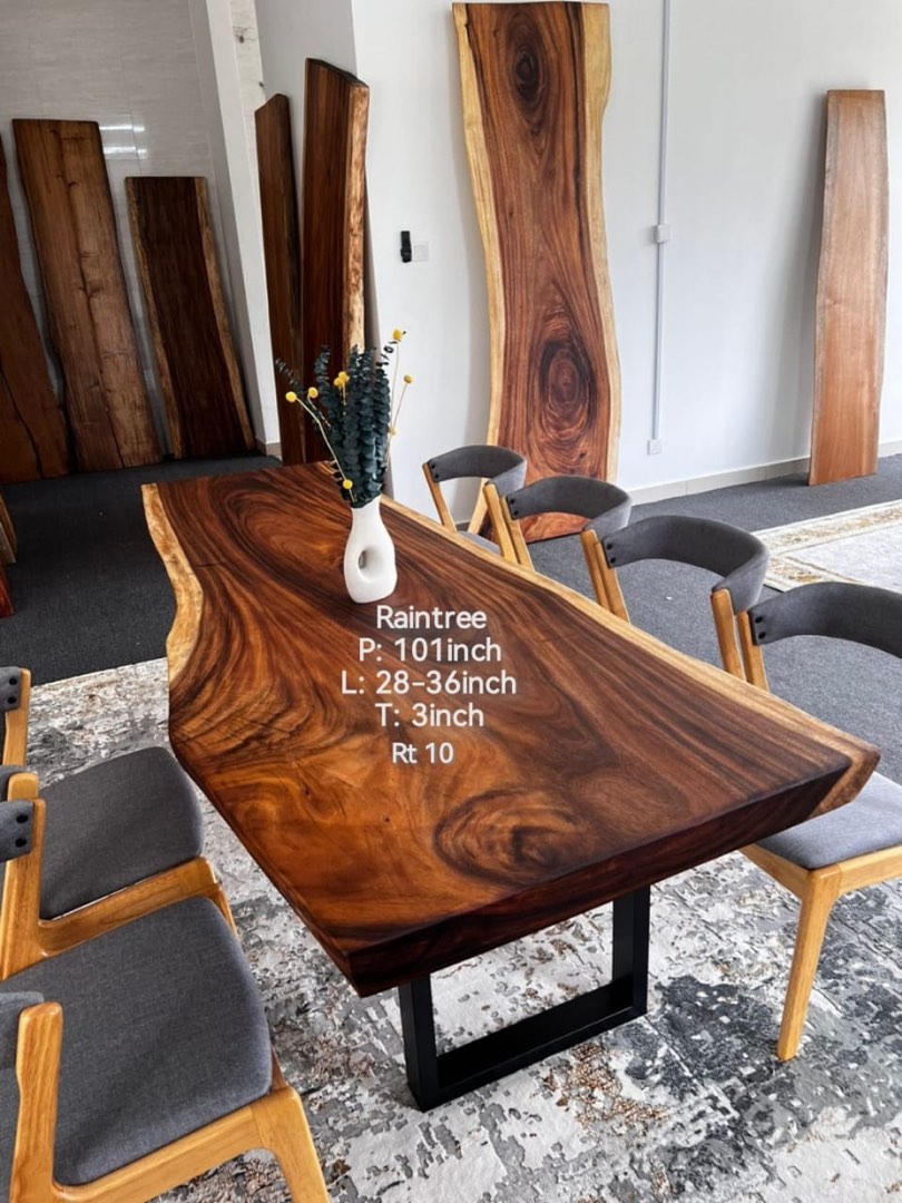 Meja makan raintree slab wood, Furniture & Home Living, Furniture ...