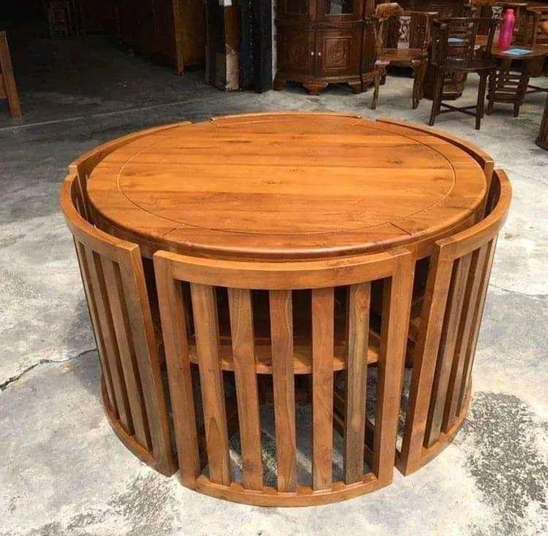 Meja Makan/Cafe Bulat 6 Kursi, Perabotan Rumah di Carousell