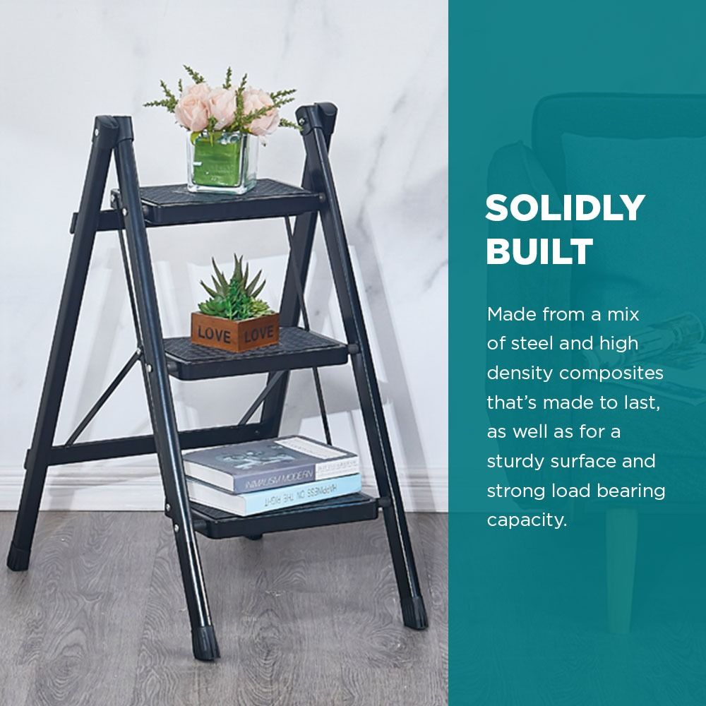 [Morilins Home] 3-Step Ladder Lightweight Folding Step Stool - Wide ...