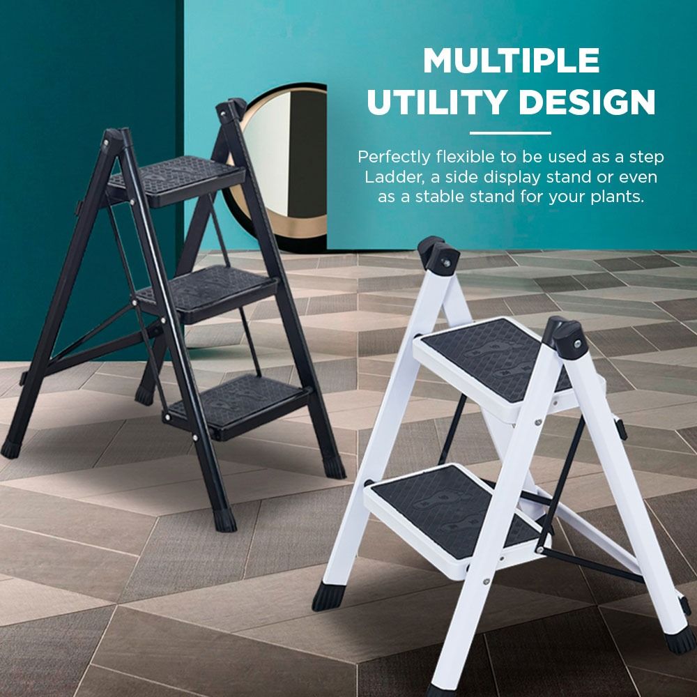 [Morilins Home] 3-Step Ladder Lightweight Folding Step Stool - Wide ...