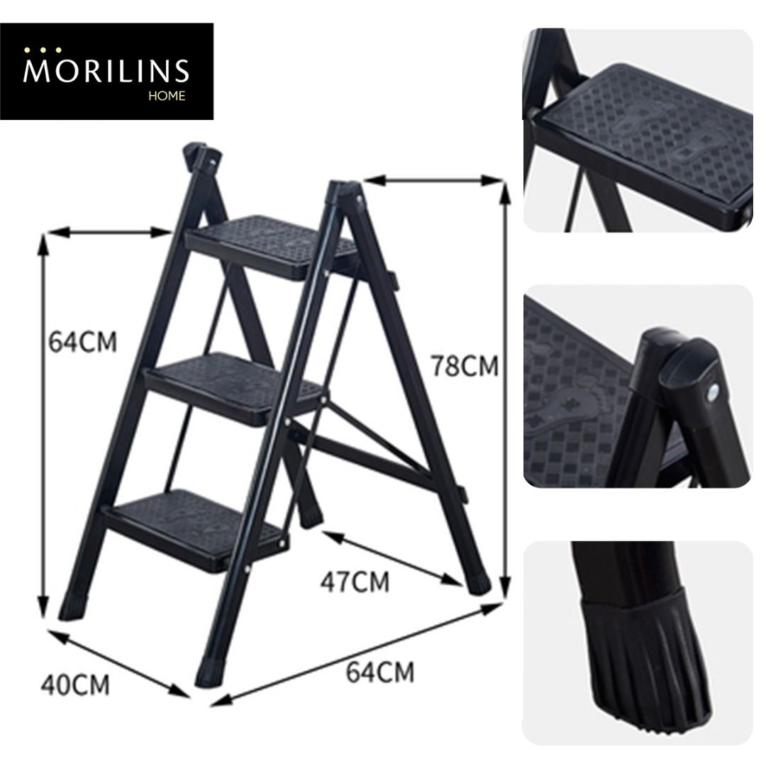 [Morilins Home] 3-Step Ladder Lightweight Folding Step Stool - Wide ...
