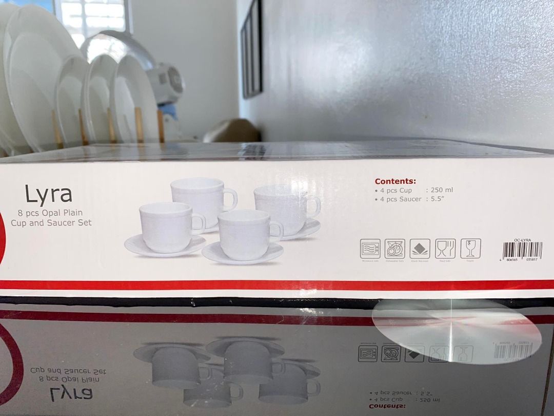 Omega 8pcs Opal Plain Cup and Saucer Set (Lyra), Furniture & Home ...