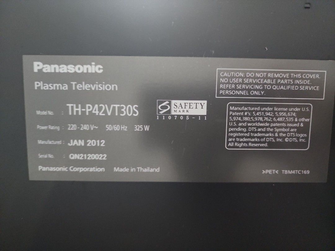 Panasonic plasma TV viera 42 inch model TH-P42VT30S, TV & Home ...