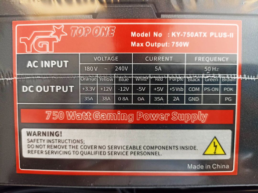POWER SUPPLY YGT 750WATTS KY-750ATX PLUS-II, Computers & Tech, Parts ...