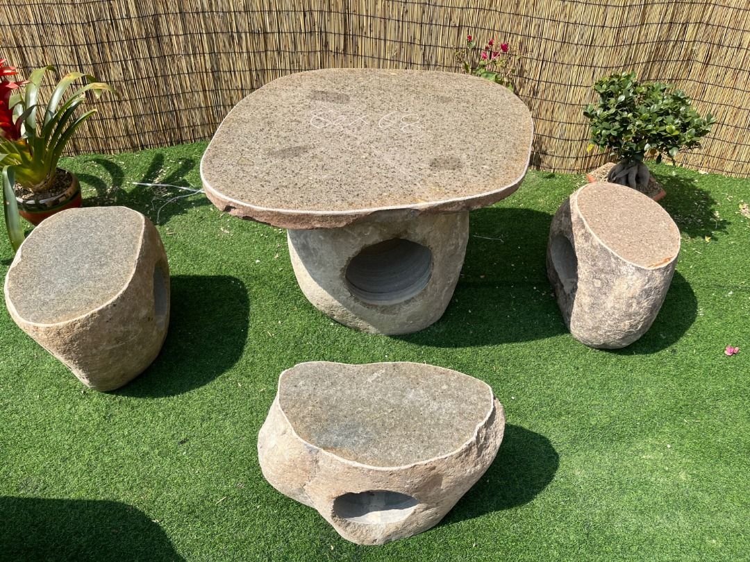 Raw natural stone garden table set batu meja, Furniture & Home Living ...