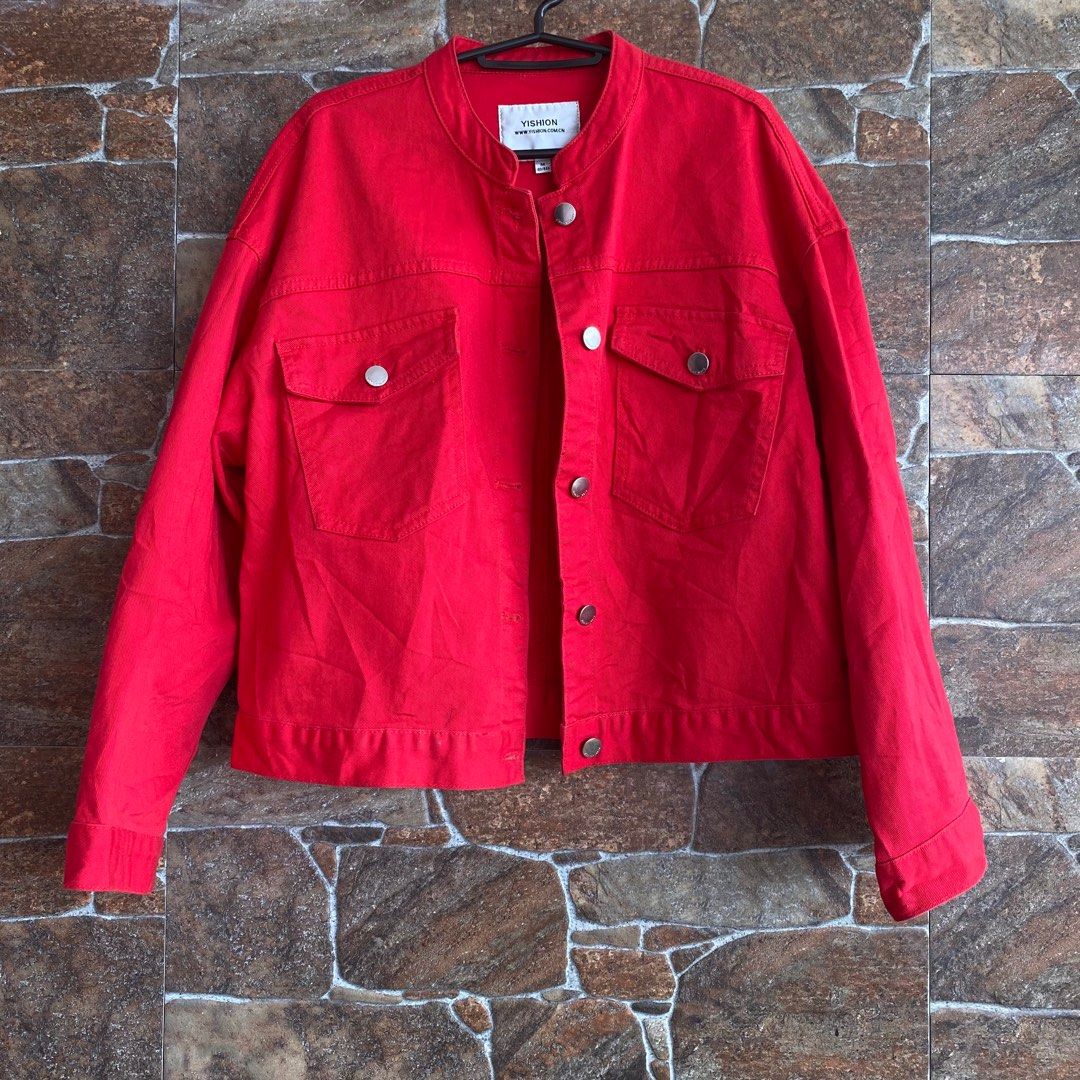 90s Retro Red Denim Jacket, Women's Fashion, Coats, Jackets and ...