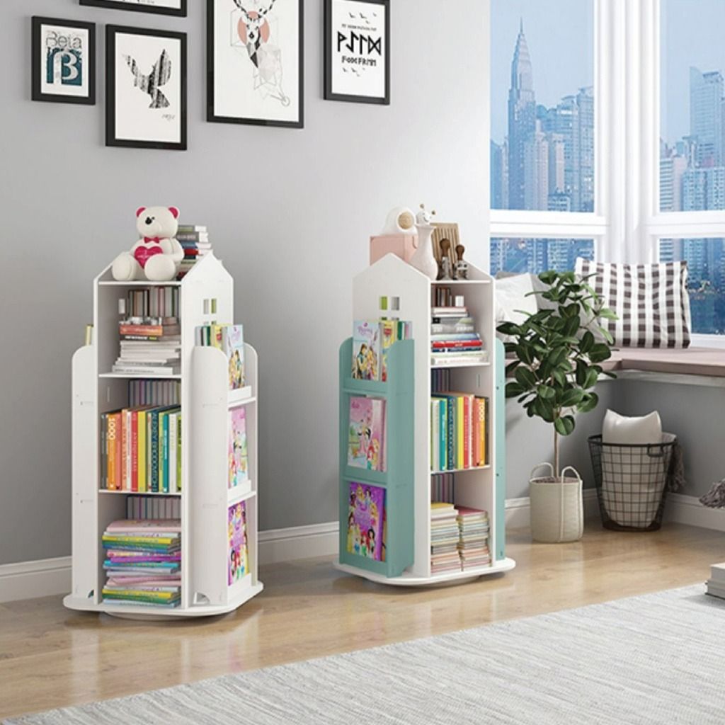 Rotating Children Kids Wooden Bookshelf Bookcase, Babies & Kids, Baby ...