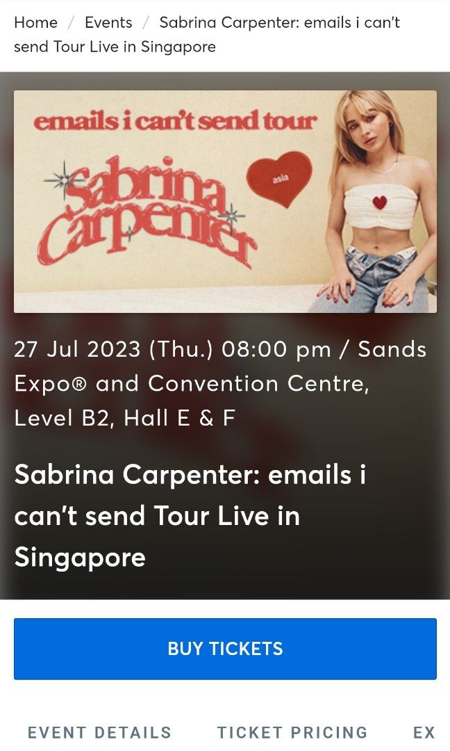 [RESERVED] Sabrina Carpenter emails i cant send tour tix!, Tickets ...