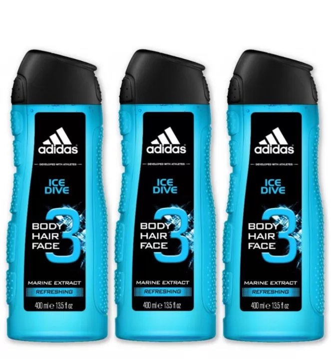 SET ADIDAS 3 IN 1 SHOWER GEL ICE DIVE 400ML x3, Beauty & Personal Care ...