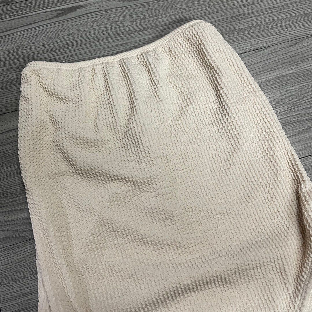 Sewlocal Textured Tube Beige One Piece in Crinkle Oat, Women's Fashion ...