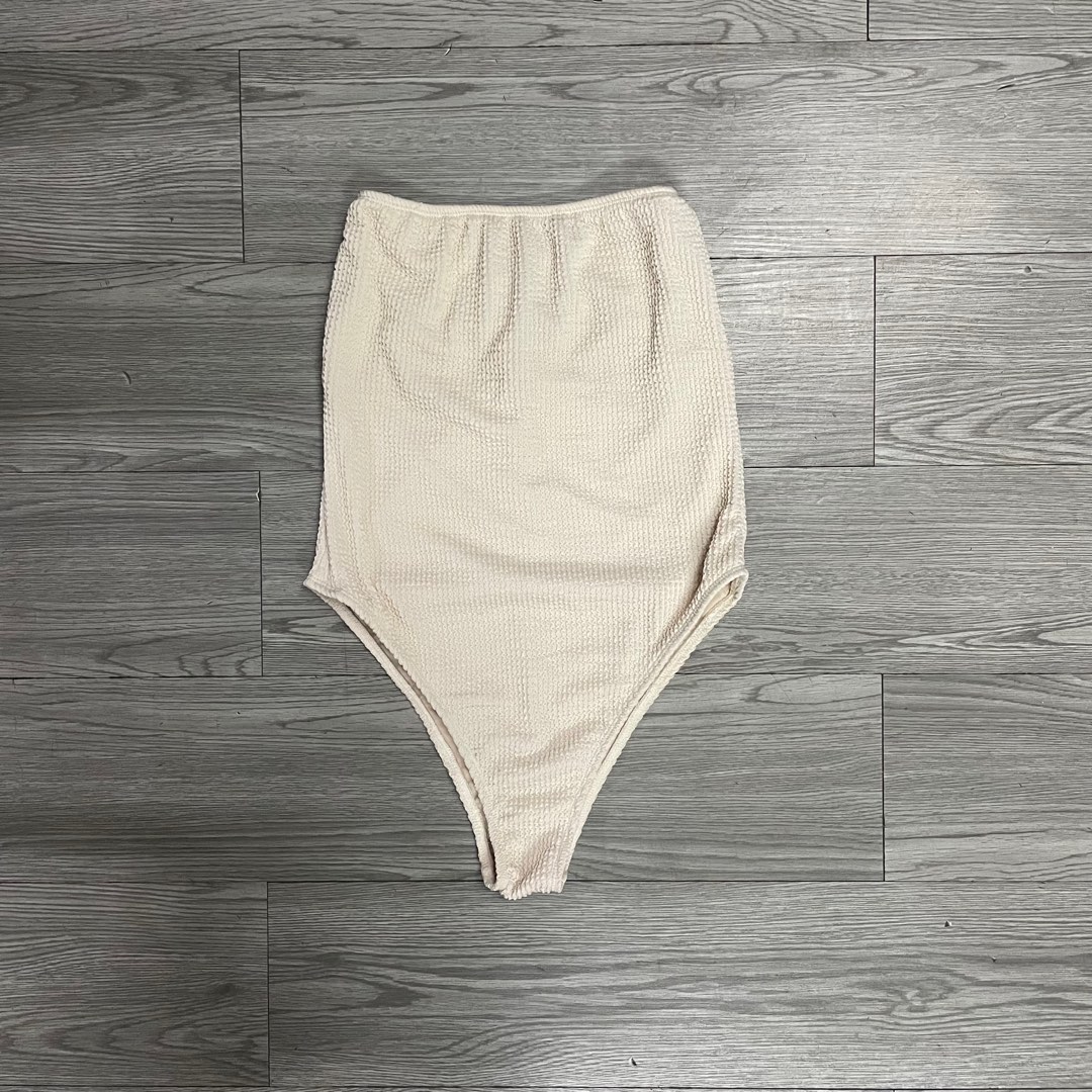 Sewlocal Textured Tube Beige One Piece in Crinkle Oat, Women's Fashion ...