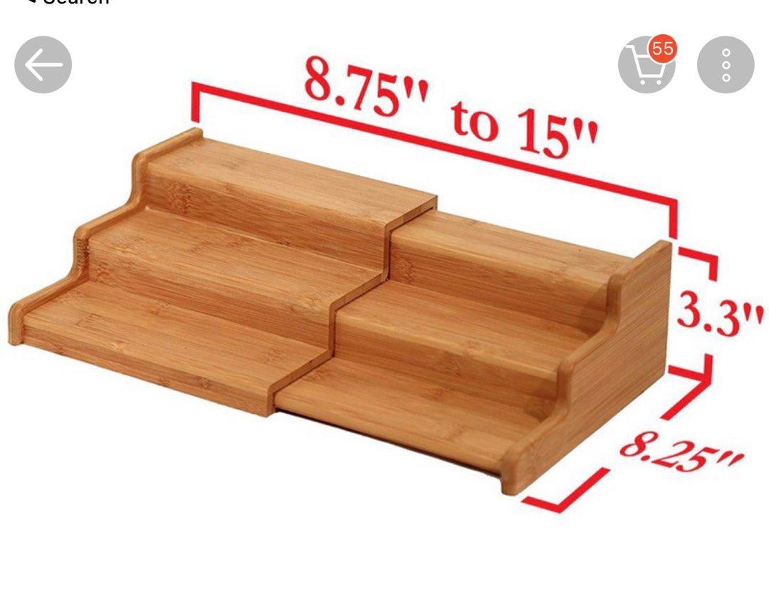 Spice Rack Kitchen Cabinet Organizer- 3 Tier Bamboo Expandable Display ...