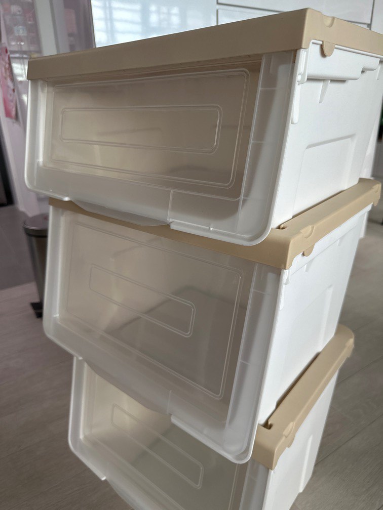 Stackable Storage Box with Front Open Sliding Lid, Furniture & Home ...
