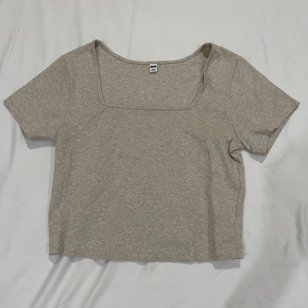 UNIQLO Oat Squareneck Crop Top, Women's Fashion, Tops, Sleeveless on ...