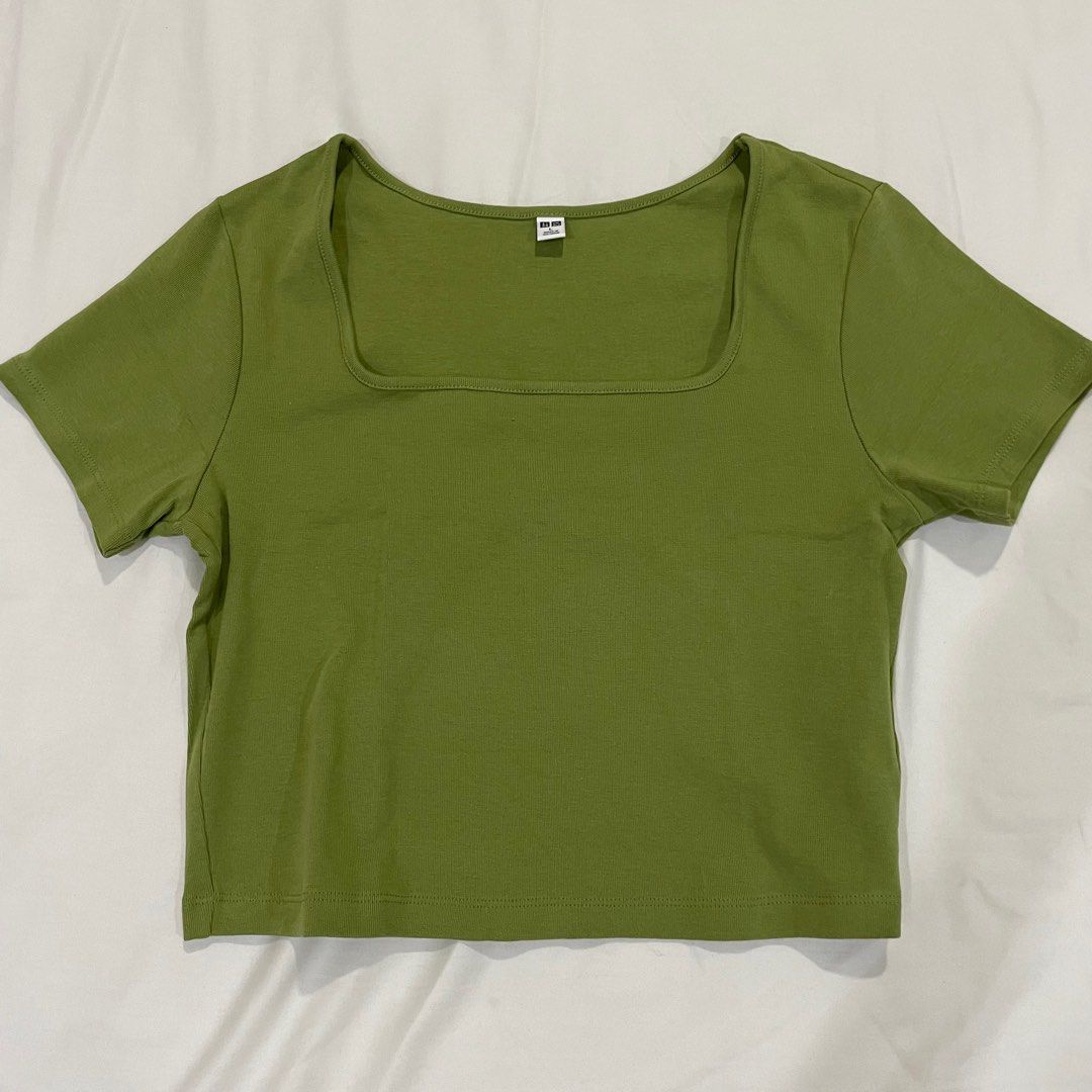 Uniqlo Green Squareneck Crop Top, Women's Fashion, Tops, Sleeveless on ...