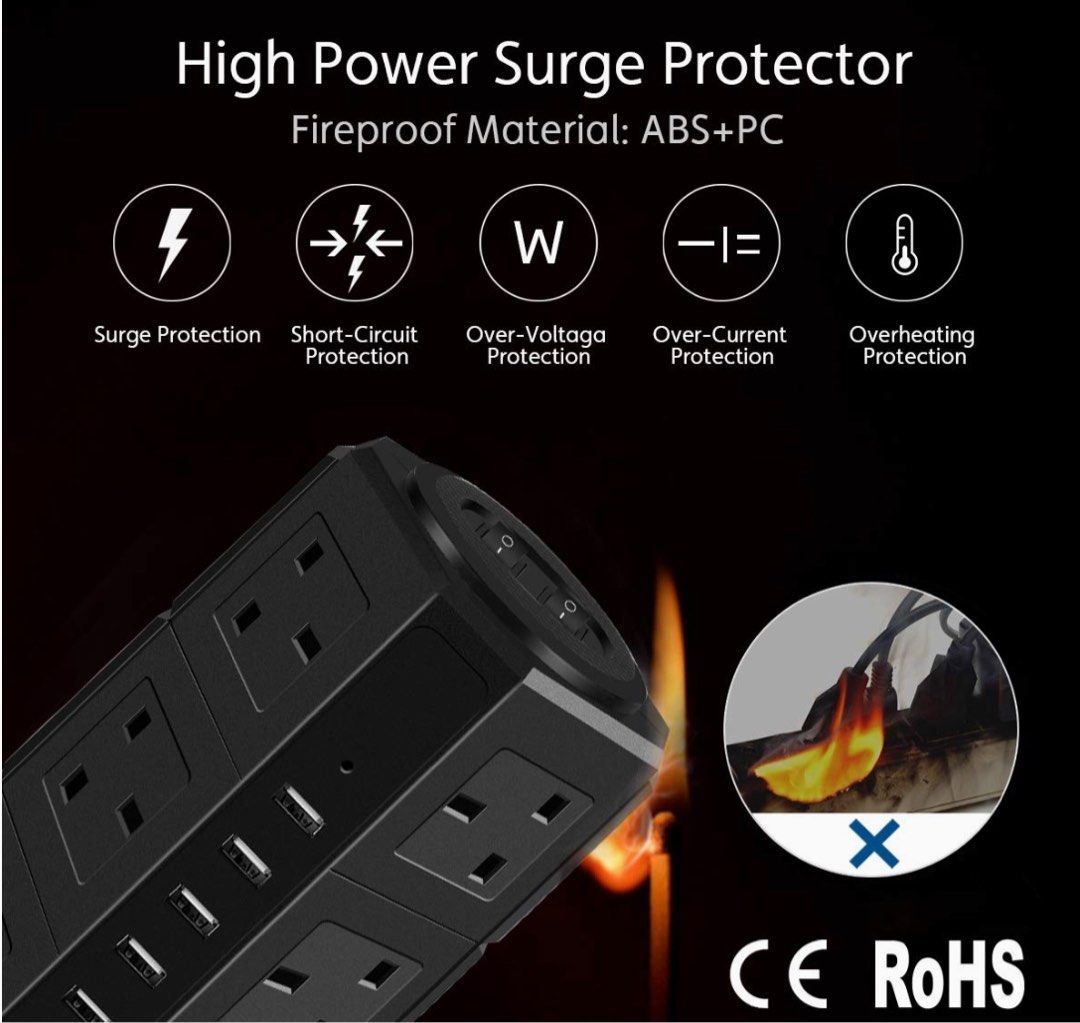 Vertical Power Socket (8 outlets, 4 USB), TV & Home Appliances ...