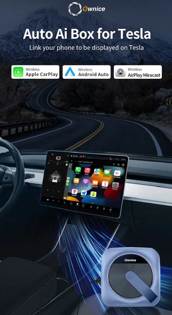 Wireless Carplay Android Auto for Tesla Model 3/Y AMD Ownice, Car ...