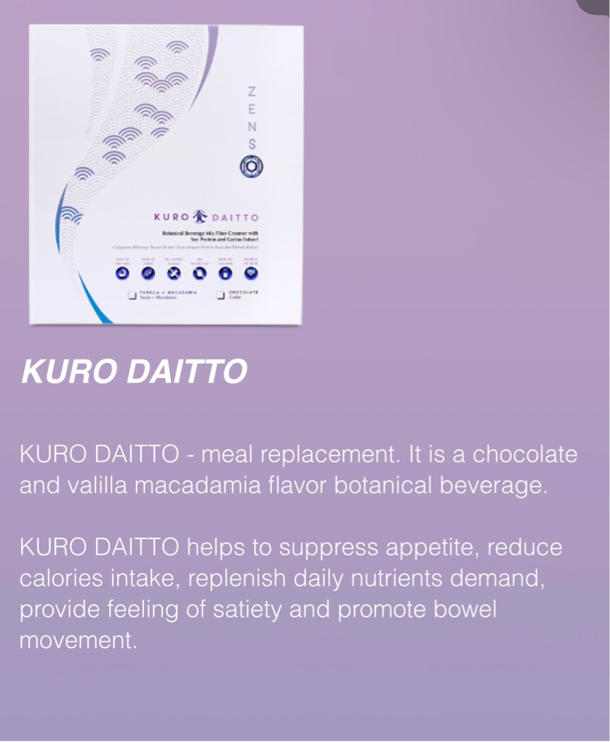 ZENSO - Kuro Daitto (meal replacement) chocolate, Health & Nutrition ...
