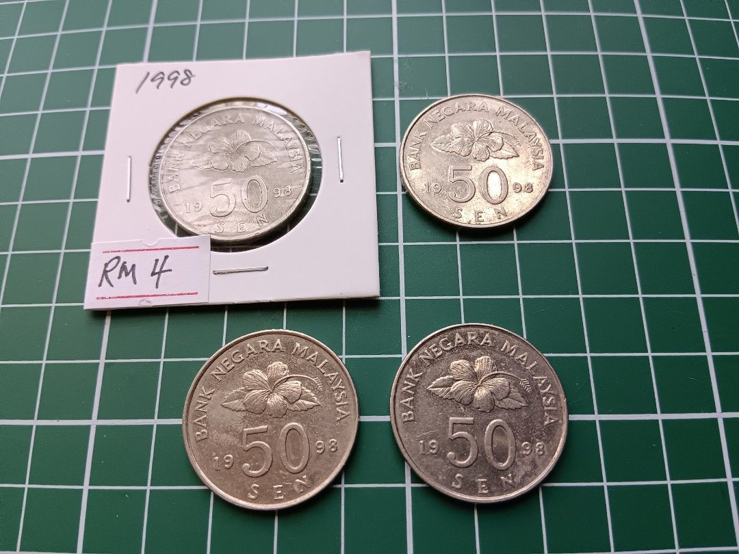 1998 Siri 2rd Malaysia Bunga Raya 50¢ Wang Syiling Duit Lama Lima Puluh ...