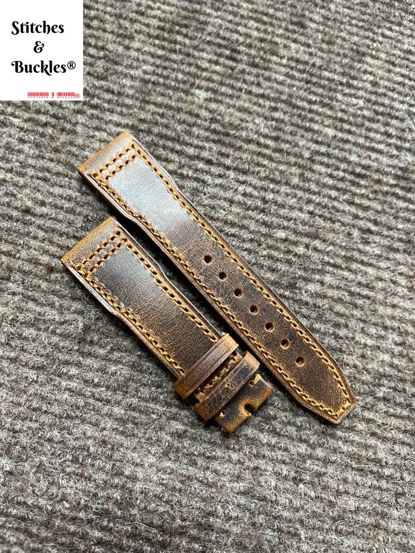 21/18mm Dark Brown Calf Leather Strap for IWC Pilot 3717/3777 Chronograph Models, Men's Fashion ...