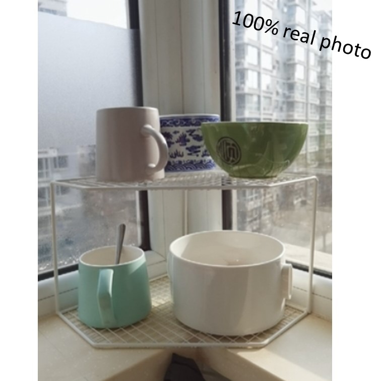 2 Tiers Deluxe Kitchen Corner Shelf Rack, Free Standing Pot Rack for ...