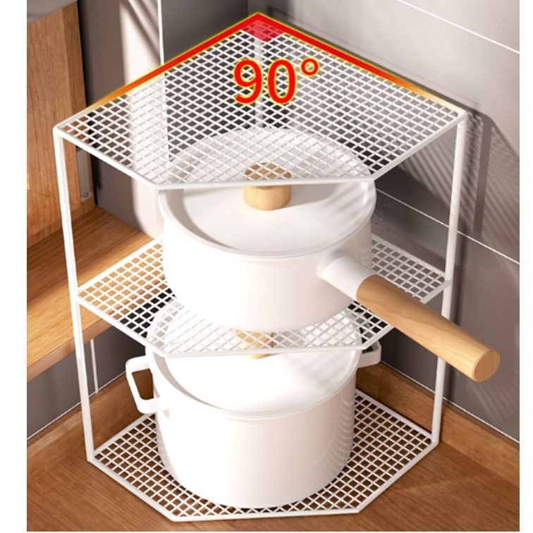 3 Tiers Kitchen Corner Shelf Rack, Free Standing Pot Rack for Organizer ...