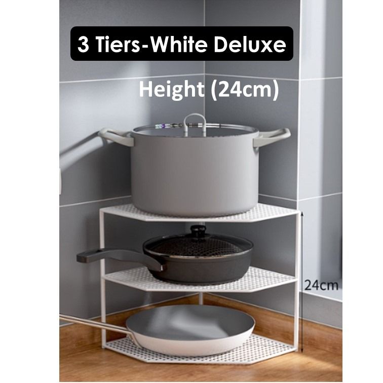 3 Tiers Kitchen Corner Shelf Rack, Free Standing Pot Rack for Organizer ...