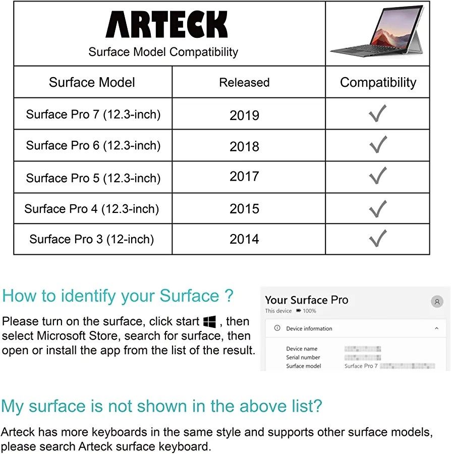 Arteck Microsoft Surface Pro Type Cover Ultra-Slim Portable Bluetooth ... Arteck Microsoft Surface Pro Type Cover Ultra-Slim Portable Bluetooth ...