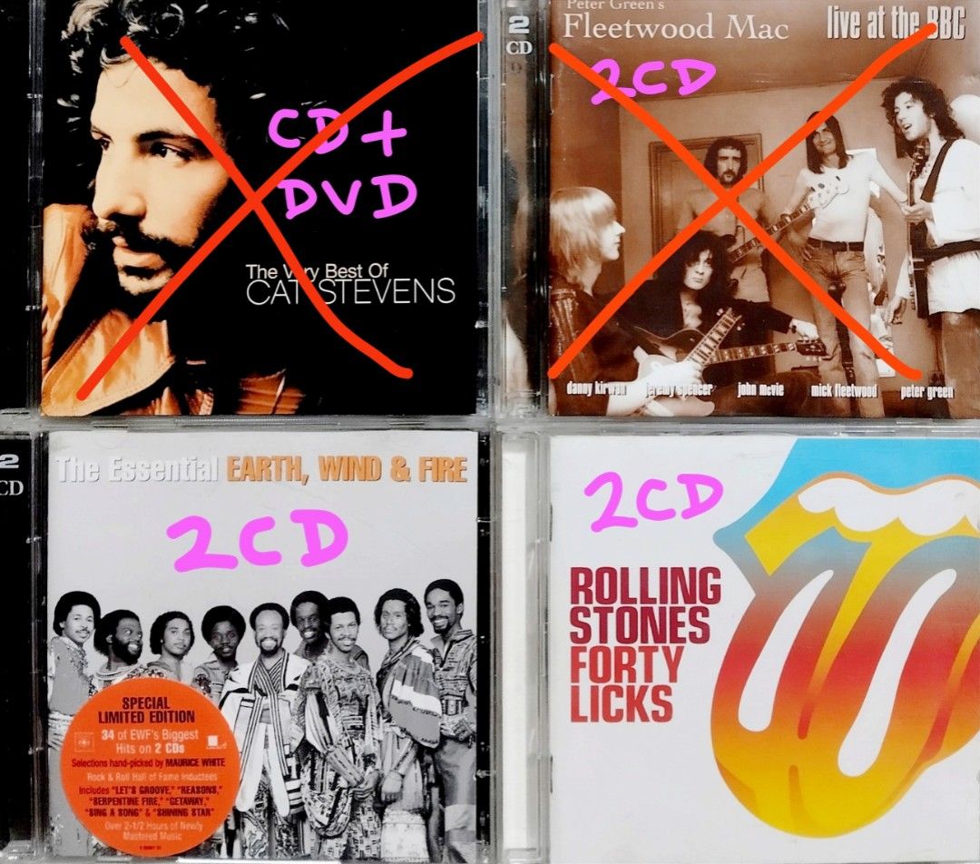 arthcd CDs at 14 each - ROLLING STONES 2CD, EARTH WIND & FIRE 2CD, CATS STEVENS CD+DVD ...