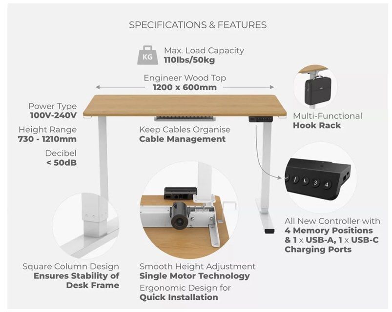 Brand New- Deskey by Flexispot E150 Electric Height Adjustable Table, Furniture & Home Living ...