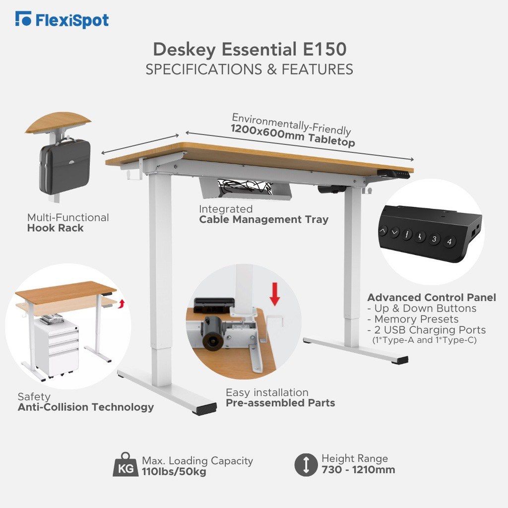 Brand New- Deskey by Flexispot E150 Electric Height Adjustable Table, Furniture & Home Living ...