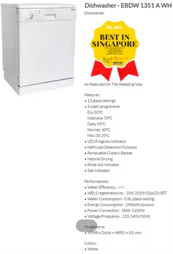 BRAND NEW Elba EBDW 1351 Dishwasher, TV & Home Appliances, Kitchen ...