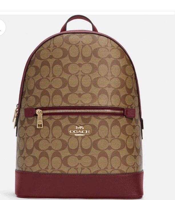 Coach Kenley Backpack In Signature Canvas (Khaki/Cherry) on Carousell