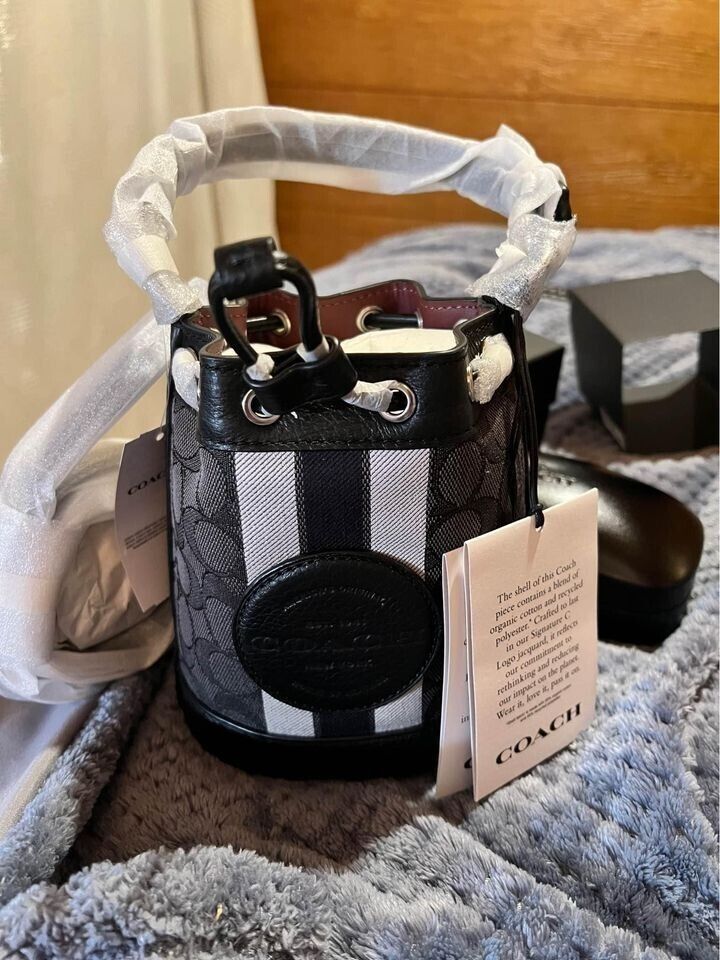 Coach Mini Dempsey Bucket Bag In Signature Jacquard with Stripe and ...