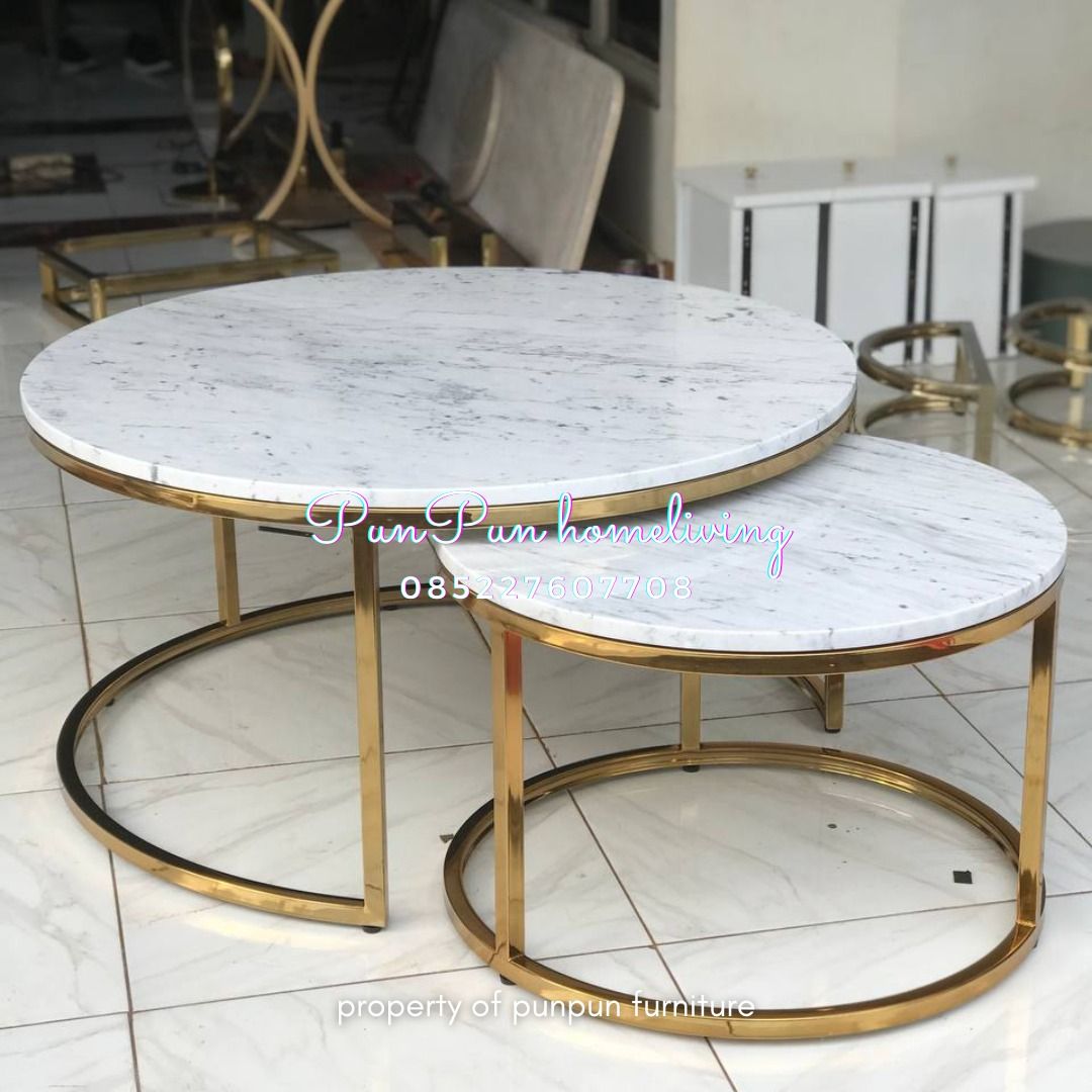 Coffee Table / Meja Kopi Susun Stainless Steel Top Marmer Carrara ...
