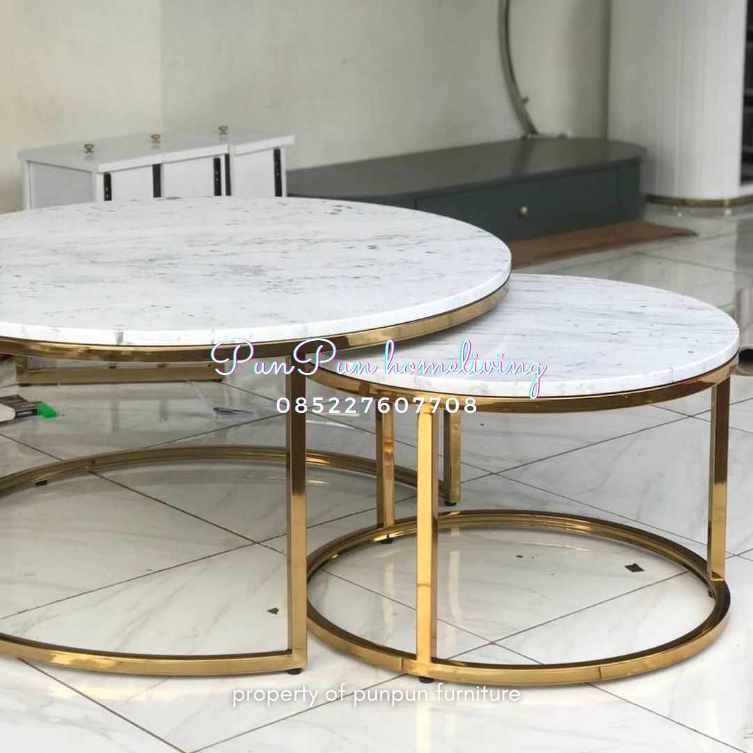 Coffee Table / Meja Kopi Susun Stainless Steel Top Marmer Carrara ...